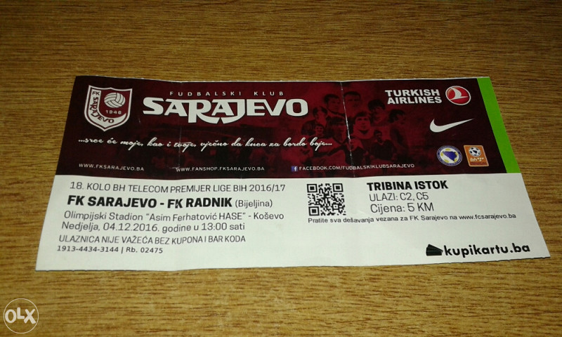 Ulaznica Sarajevo - Radnik - Stare ulaznice - OLX.ba