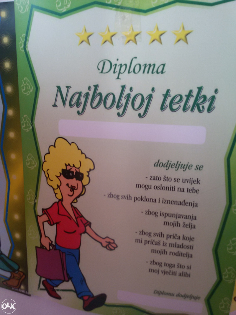 Diploma najboljoj tetki - Okviri za slike i fotografije - OLX.ba